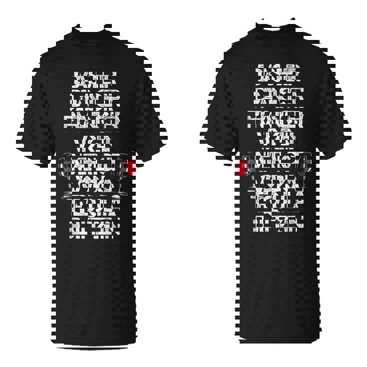 DASHER VODKA BLITZEN Alcohol Reindeer Christmas Meme T-Shirt - Monsterry