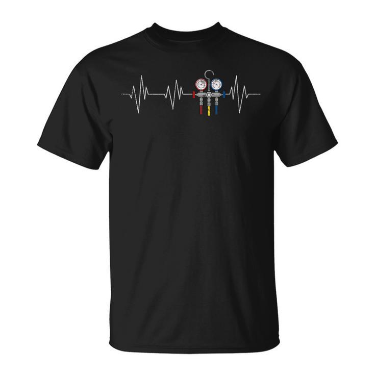 HVAC Technician EKG Heartbeat Vintage HVAC Tech T-Shirt - Monsterry