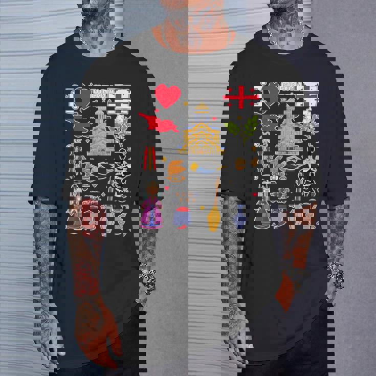 Georgian Hand Drawn Symbols Georgia Map Cultural Icons T-Shirt - Monsterry