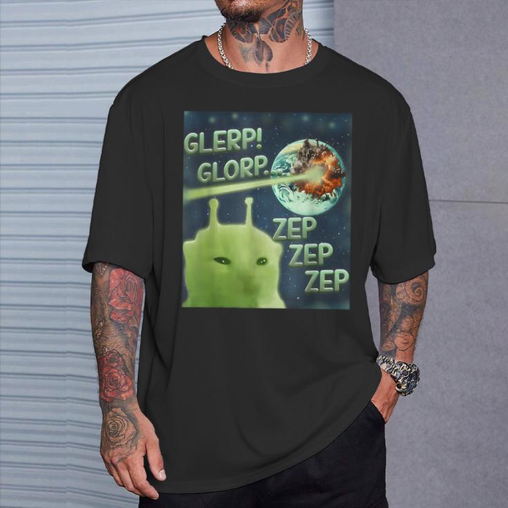 Glerp Glorp Alien Cat Meme Brainrot Costume T-Shirt - Seseable