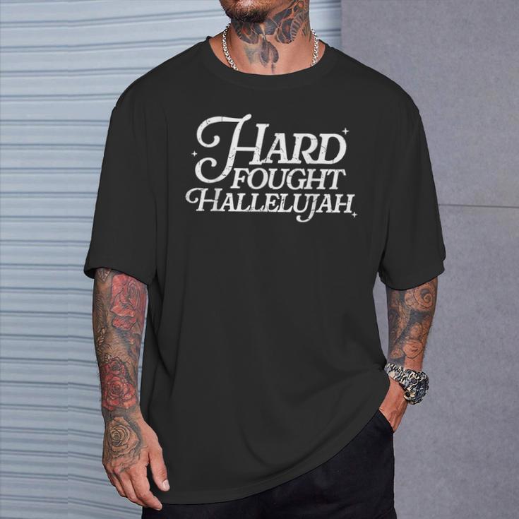 Retro Hard Fought Hallelujah Bible Verse Christian Jesus T-Shirt ...