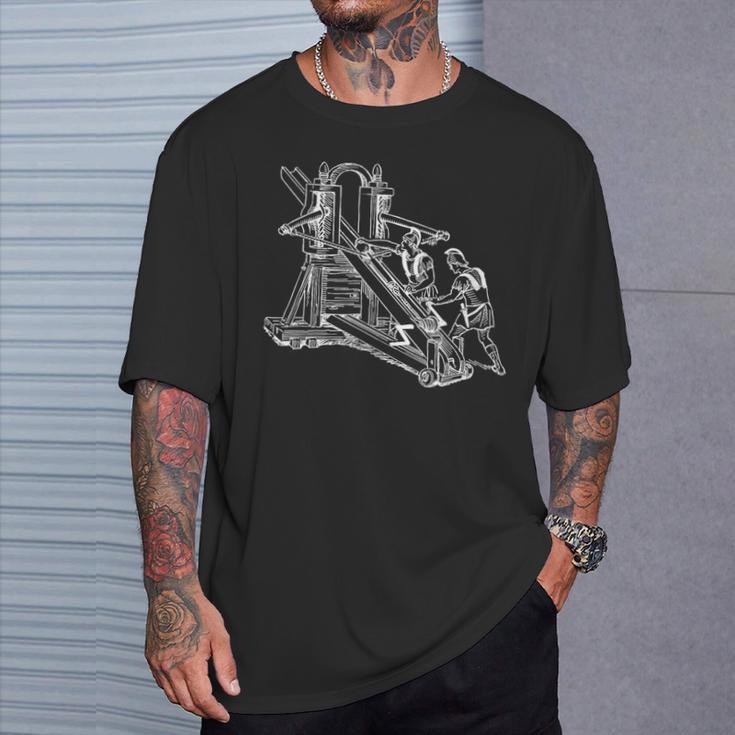 Roman Soldiers Firing Catapult War Technology T-Shirt T-Shirt - Monsterry