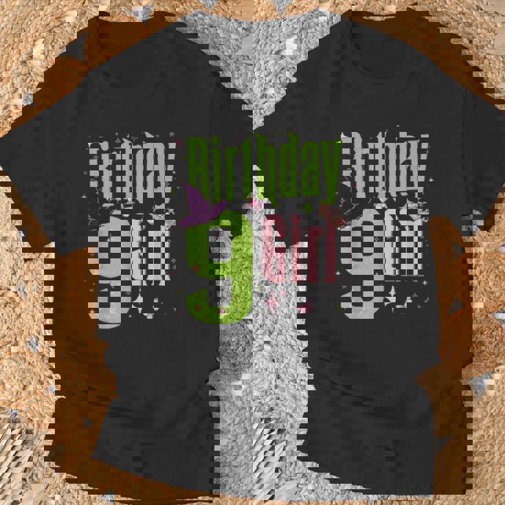 9Th Birthday Witch Pink And Green 9 Year Old Birthday Girl T-Shirt | Mazezy