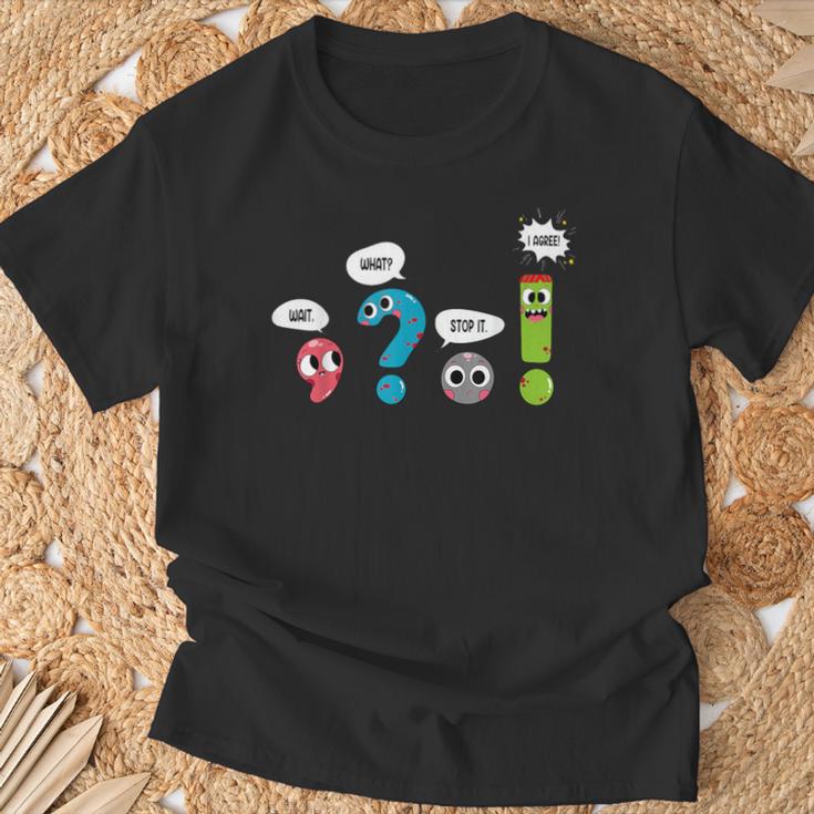 Cartoon Punctuation Marks Grammar Punctuation Teachers T-Shirt - Monsterry
