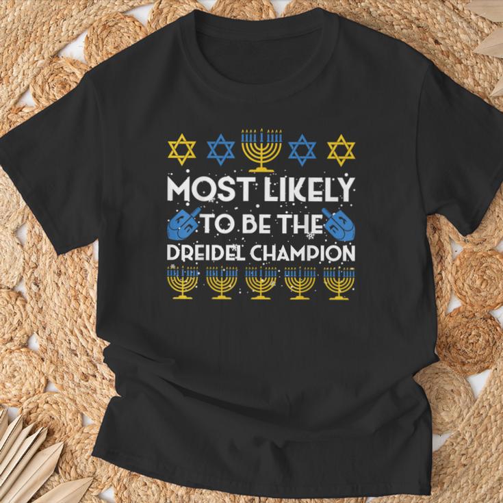 Most Likely To Be The Dreidel Champion Jewish Hanukkah Gamer T-Shirt ...